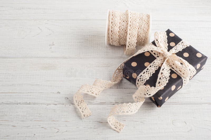 Gift boxes and lace ribbon stock photo. Image of surprise - 92719278