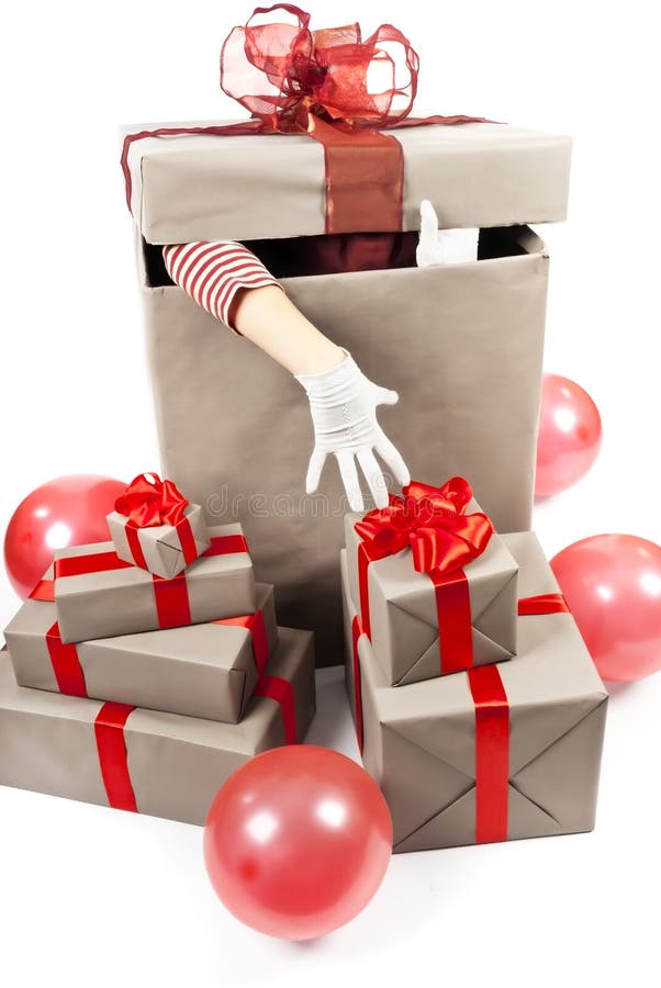 Gift Boxes Large Group with Red Ribbon Stock Photo - Image of celebrate ...