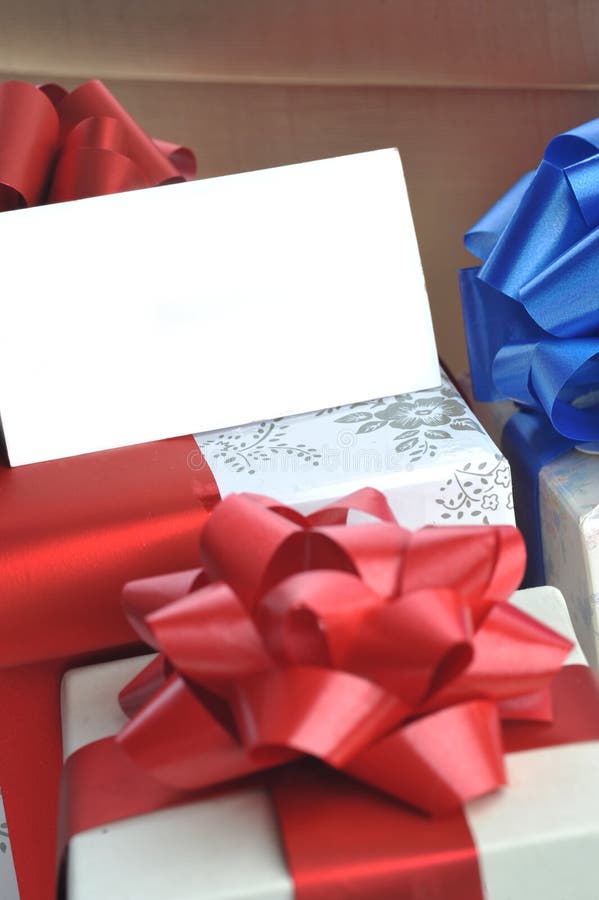 Gift boxes with name card stock photo. Image of surprise - 11578184