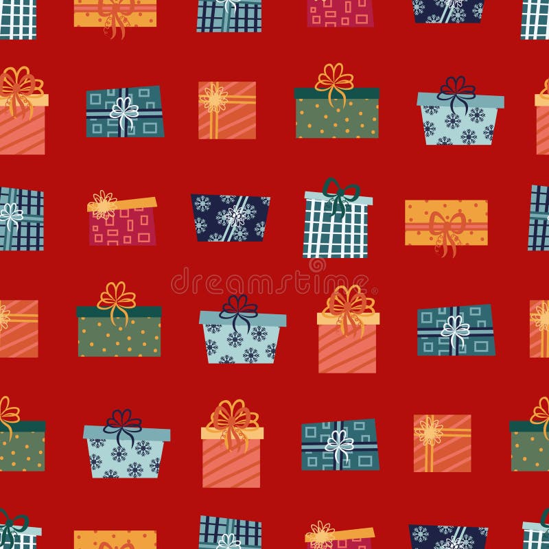 Gift Boxes. New Years Design of Fabric, Gift Paper. Seamless Pattern ...
