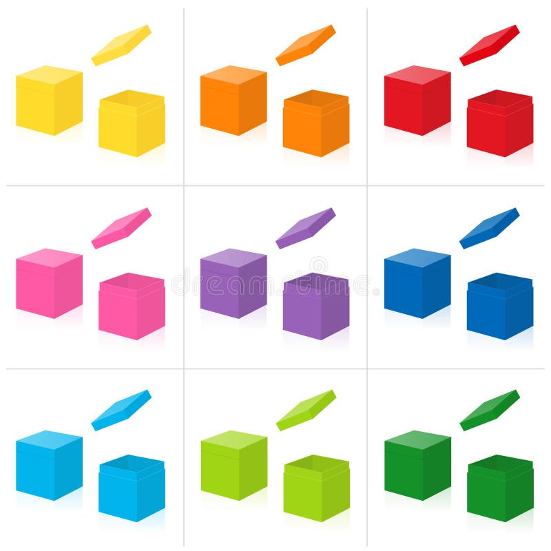 Gift Boxes Open Closed Cover Colored Set Stock Vector - Illustration of ...