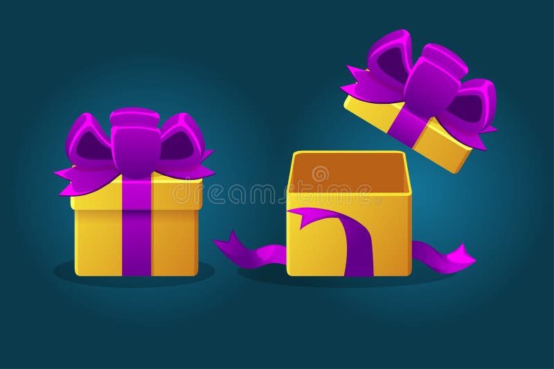 Gift Boxes Open and Closed with Purple Bow for Games. Stock Vector ...
