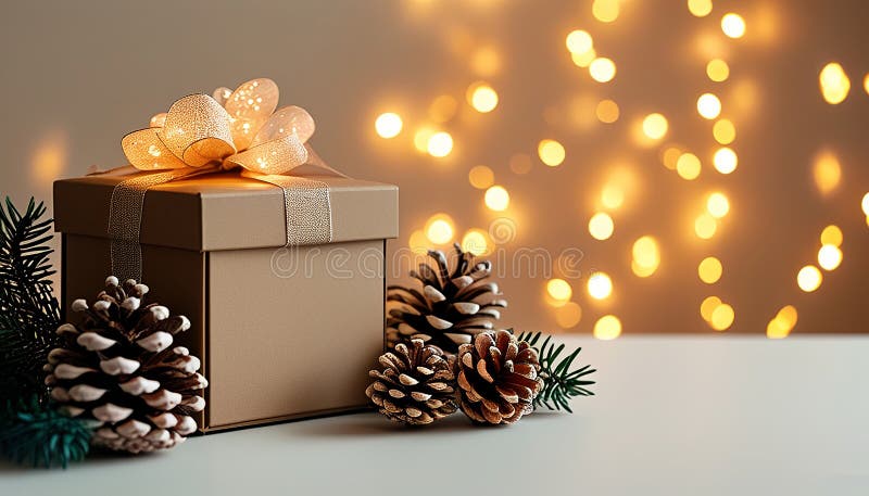 Gift Boxes and Pinecones and Soft Twinkle Lights with Space for Text ...
