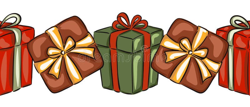 Gift Boxes Presents Seamless Border Line, Edging Ribbon Design for ...