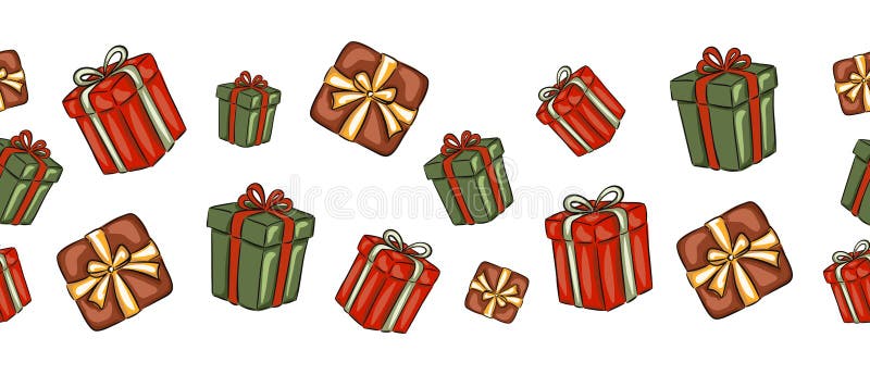 Gift Boxes Presents Seamless Border Line, Edging Ribbon Design for ...