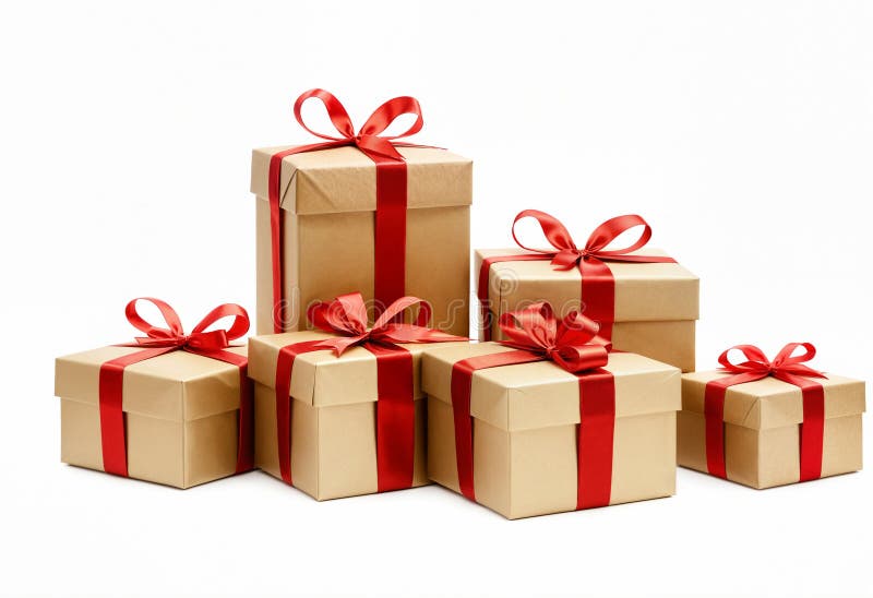 Gift Boxes Red Ribbons Isolated on White Background Stock Illustration ...