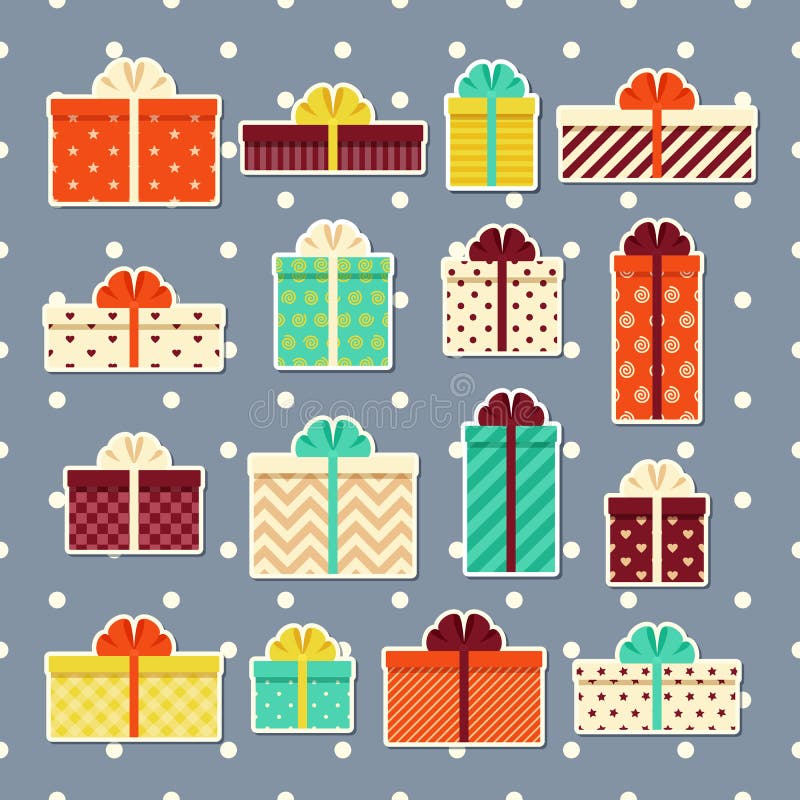 Gift Boxes Retro Stickers. Set Of Colorful Presents. Vector ...