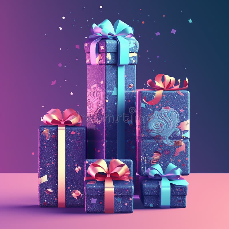 Gift Boxes and Ribbons Set Against a Glittering Background Stock Image ...