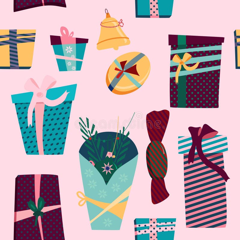 Gift Boxes Seamless Pattern.Convolutions in Festive Paper Different ...