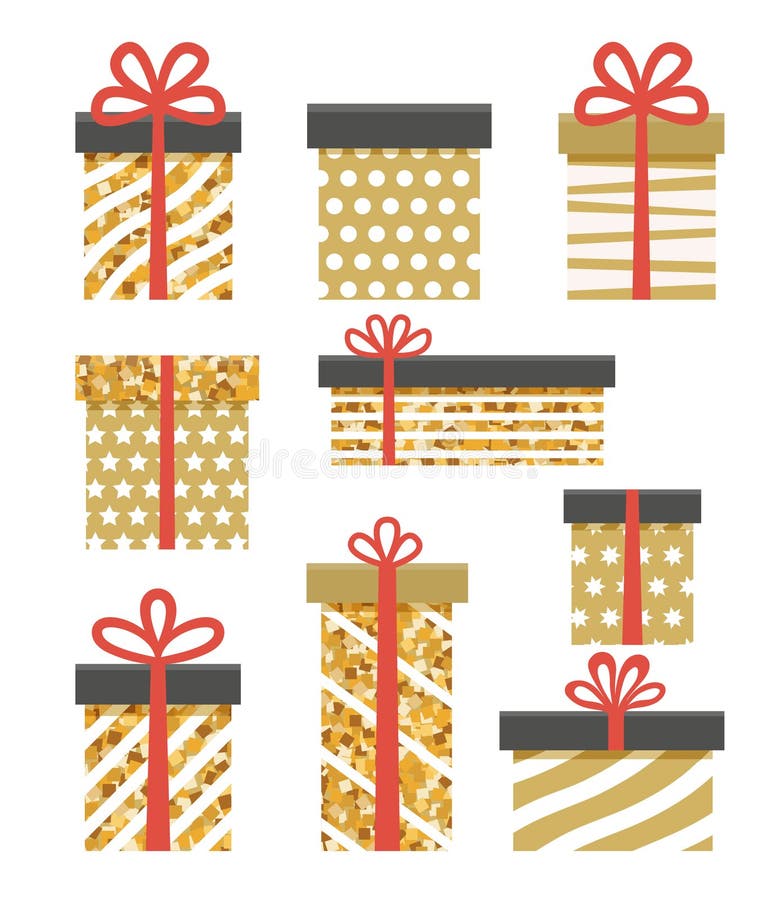 Gift Boxes Set. Flat Design. Gold and Black Color Stock Vector ...