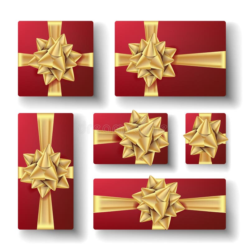 Gift Boxes Set with Gold Bow Vector. Design Element for Brochure ...