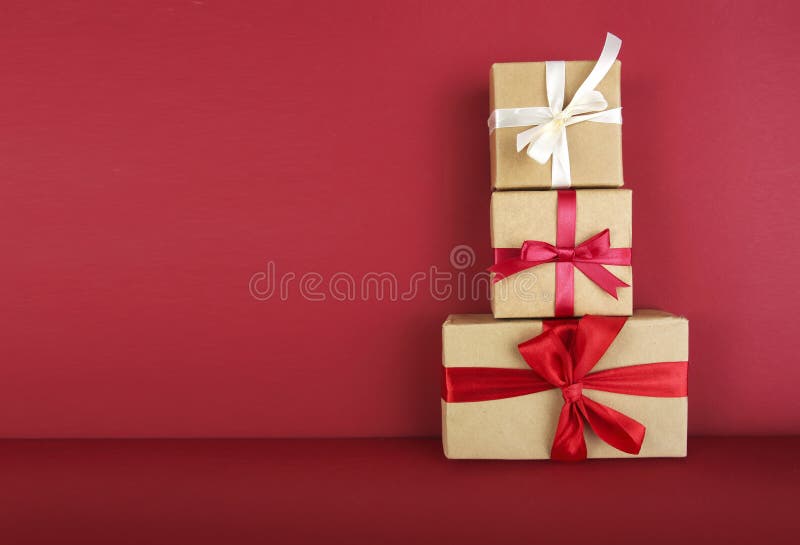 Gift Boxes Set on Red Background. Christmas Holiday Presents Stock ...