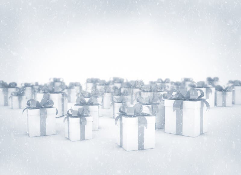 Gift boxes in snow stock illustration. Illustration of shiny - 47280000