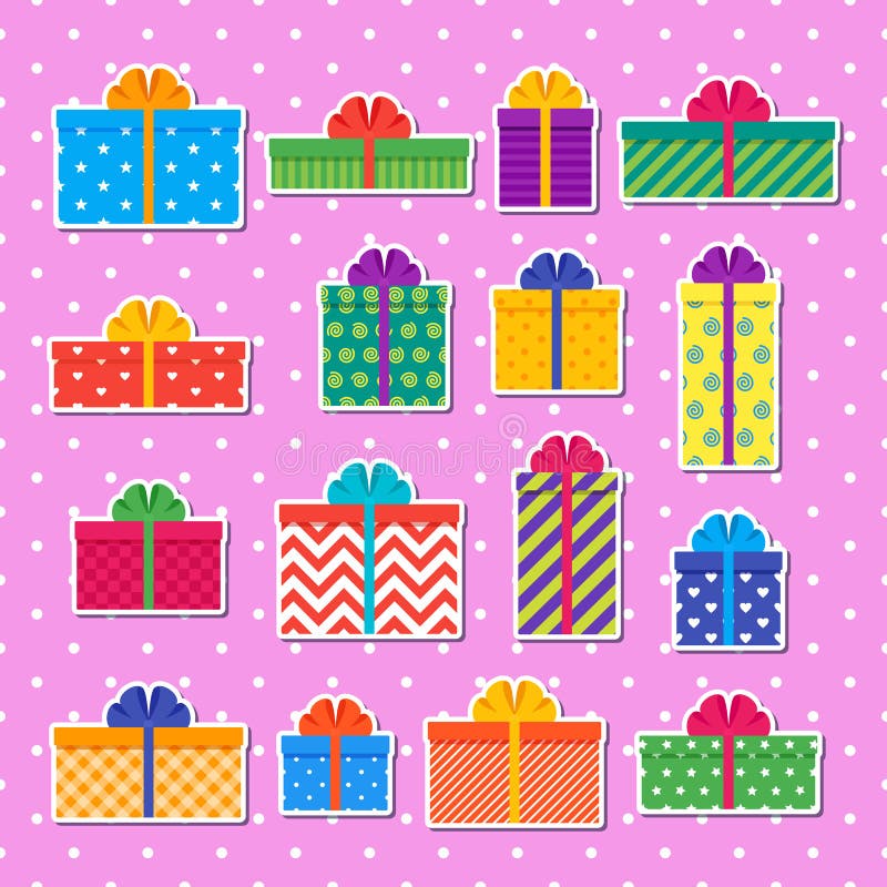 Gift Boxes Stickers. Set of Colorful Presents. Vector Stock Vector ...