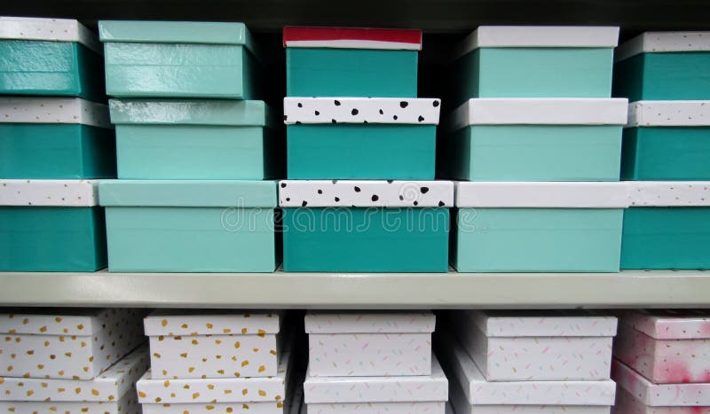 Luxury Gift Boxes with Lids on Store Shelf. Stock Photo - Image of ...