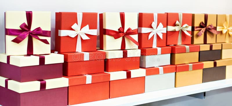 Gift boxes on store shelf stock image. Image of anniversary - 171429163