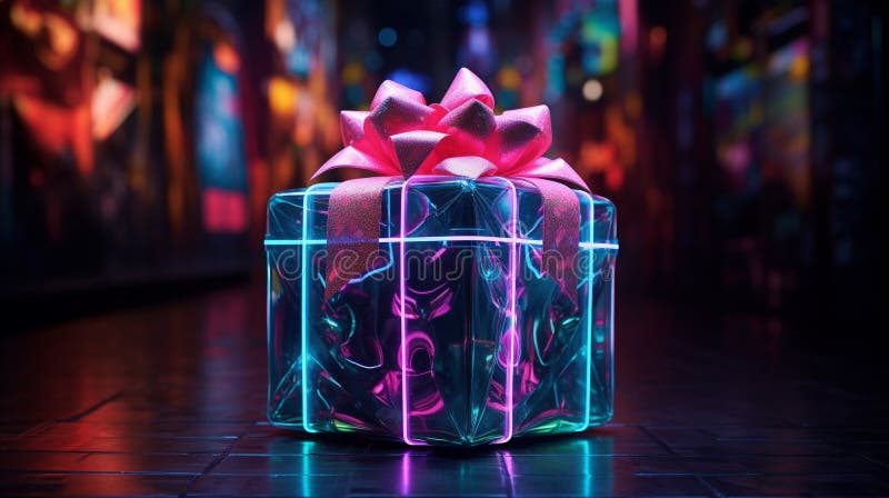 Gift Boxes on the Table in Neon Lighting Stock Illustration ...