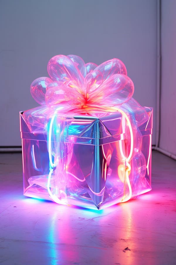 Gift Boxes on the Table in Neon Lighting Stock Image - Image of glow ...