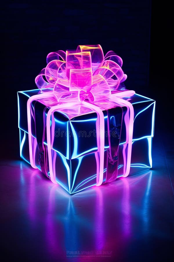 Gift Boxes on the Table in Neon Lighting Stock Photo - Image of design ...