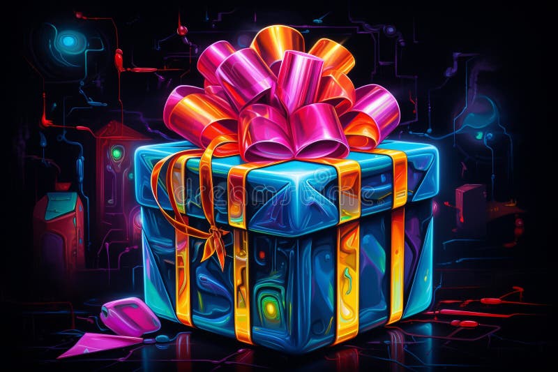 Gift Boxes on the Table in Neon Lighting Stock Image - Image of ...