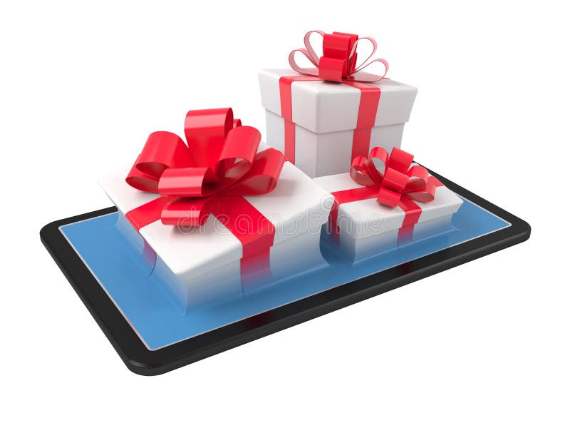Gift boxes on a tablet pc. stock illustration. Illustration of touchpad ...