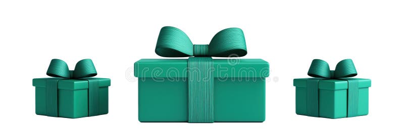 Gift Boxes with Teal Ribbons and Bows, Three Presents Arranged ...