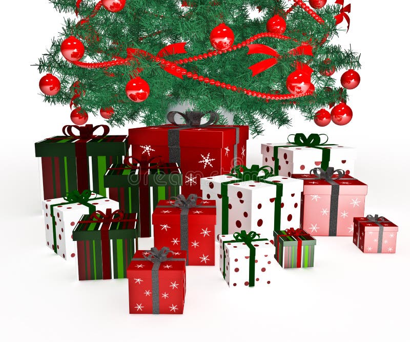 Gift Boxes Under Christmas Tree on White Stock Illustration ...