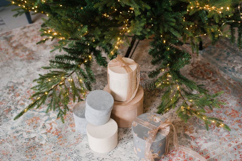 Gift Boxes Under a Decorated Christmas Tree Stock Image - Image of ...