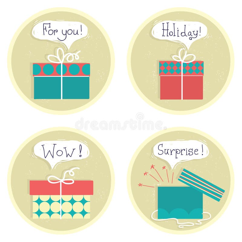Gift Boxes .Vector Set Color Presents with Text Isolated on Whit Stock ...