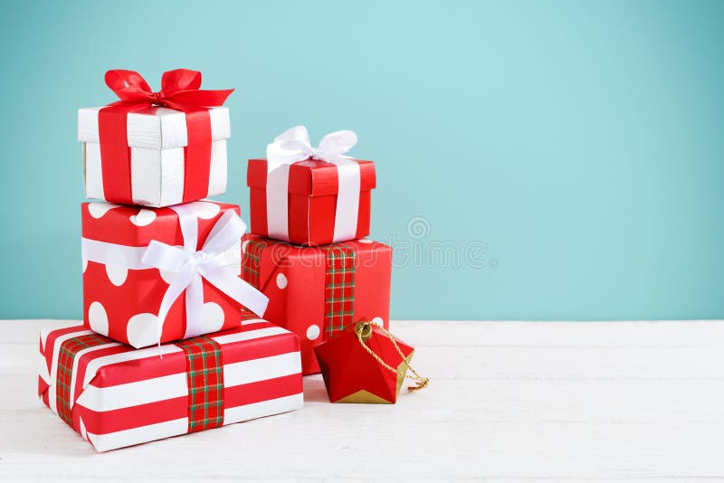 Gift boxes on wood table stock photo. Image of birthday - 81214608