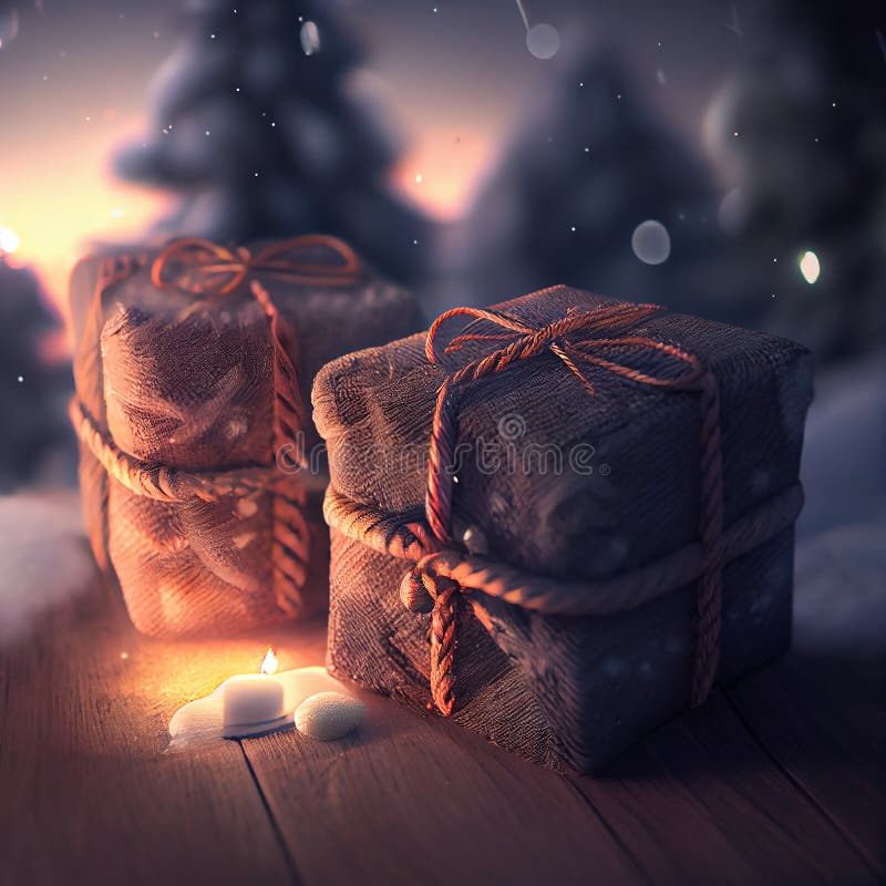Gift Boxes on Wooden Background in Winter Generative AI Stock ...