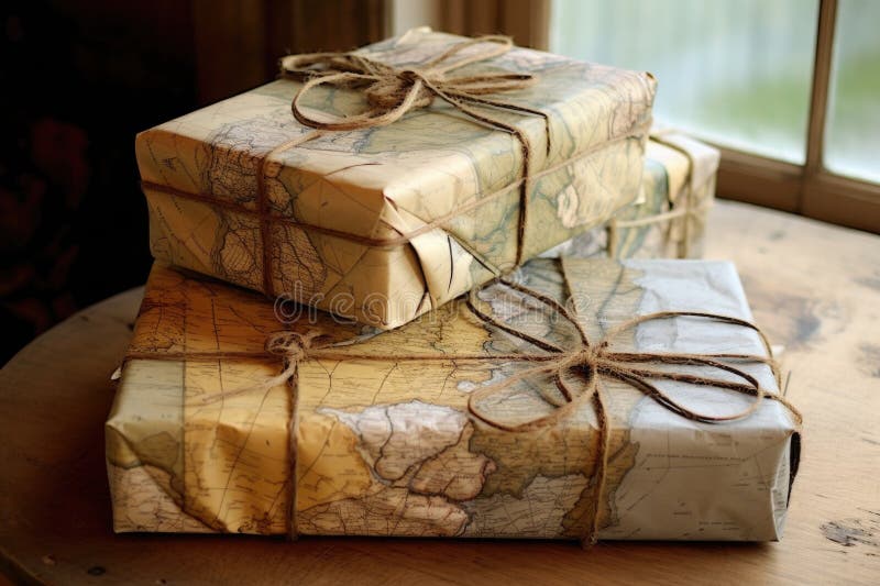 Gift Boxes Wrapped in Old Maps for a Vintage Look Stock Illustration ...