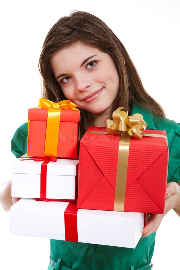Gift Boxes. Young Girl Holding a Gift Stock Photo - Image of woman ...