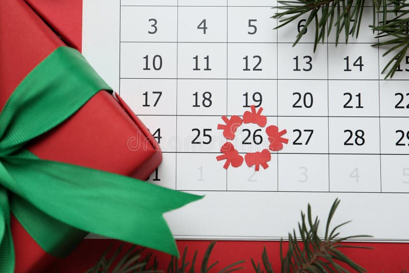 Gift on Calendar with Marked Boxing Day Date, Flat Lay Stock Image ...
