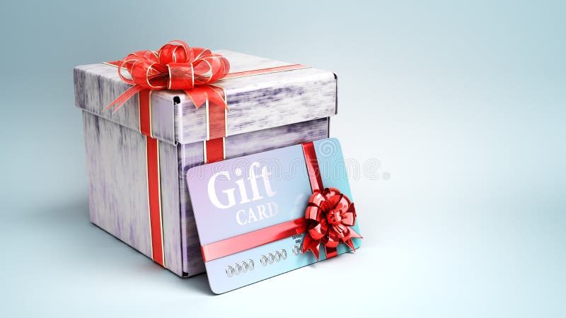 Gift Card with Box and Bow 3d Render on a Light Blue Background Stock ...