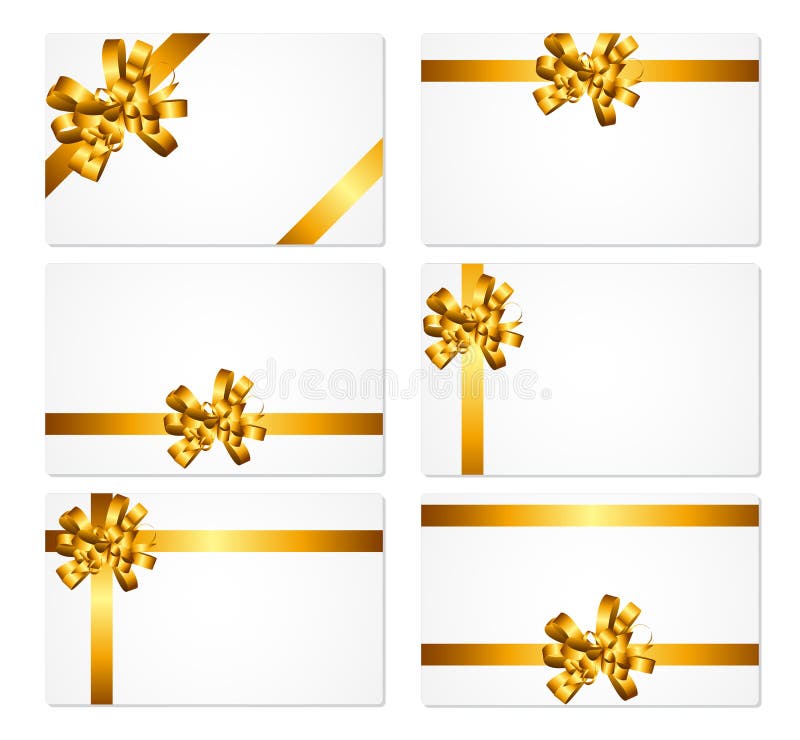 Gift Card with Gold Bow and Ribbon Set Vector Stock Vector ...