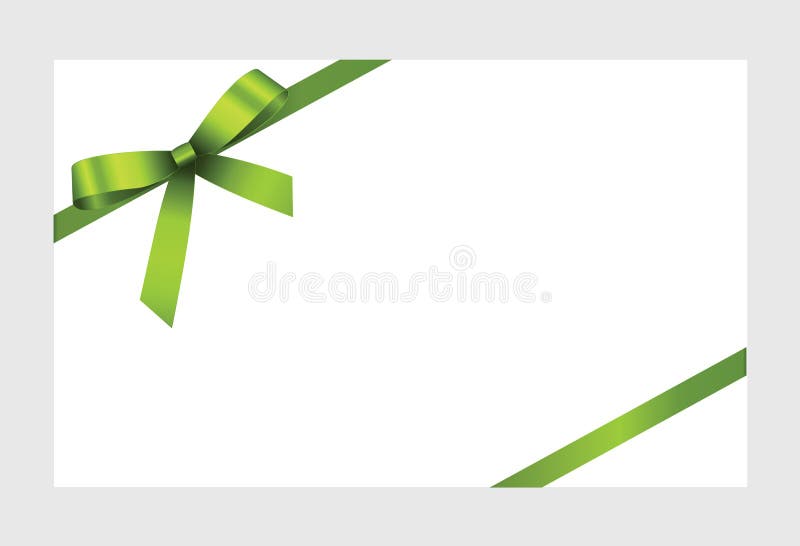 Gift Card with Green Ribbon Bow on White Background Stock Photo - Image ...