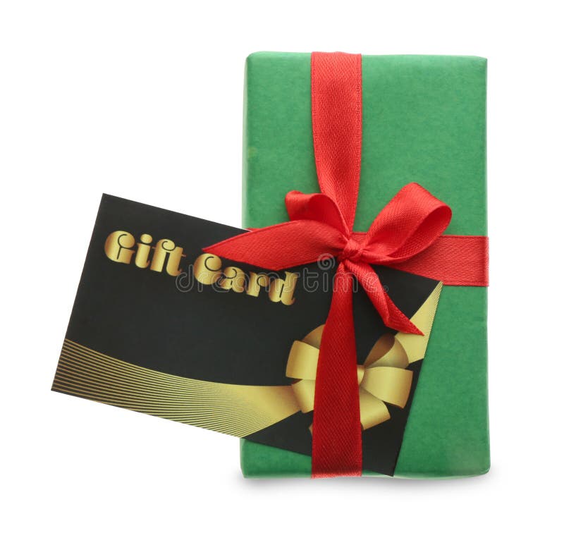 Gift Card and Present on White Background Stock Image - Image of ...