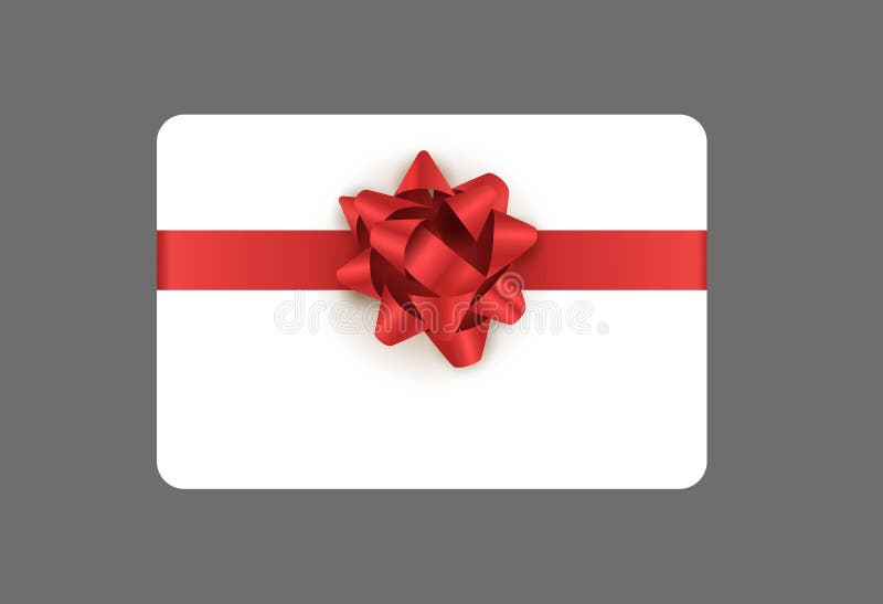 Gift Card with Red Bow and Ribbon. Realistic Present Card Mockup Stock ...