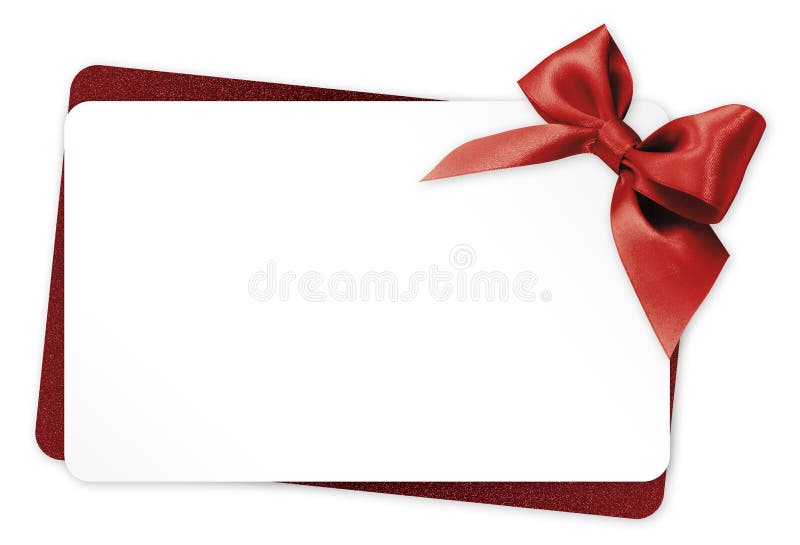 Gift Card with Red Ribbon Bow Isolated on White Stock Image - Image of ...