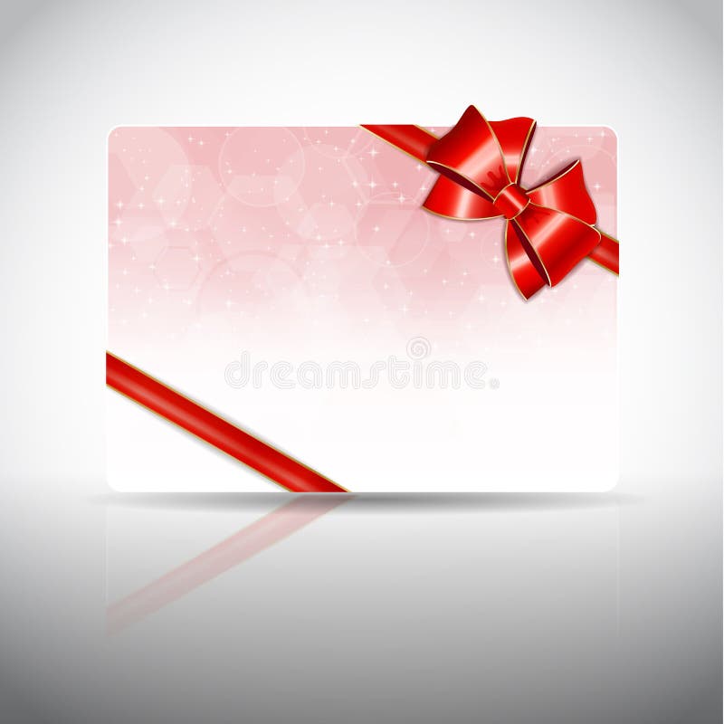 Gift Card Template with Ribbon and Red Bow Stock Vector - Illustration ...