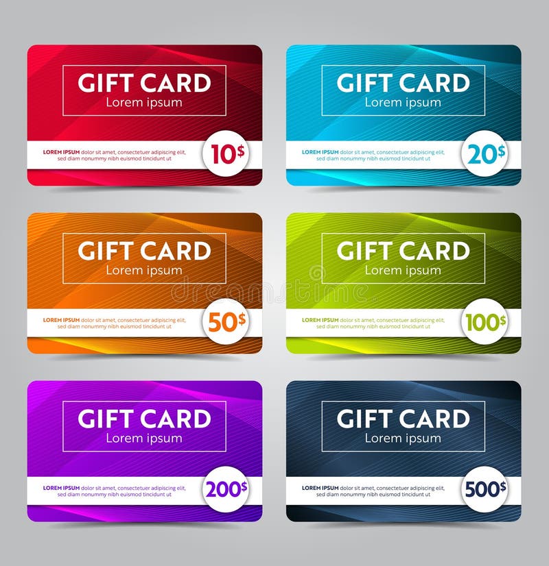 Gift Cards of Different Values Multicolored Template Set Stock Vector ...