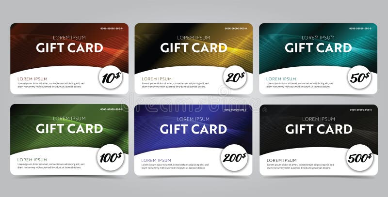 Gift Cards of Different Values Multicolored Template Set Vector Stock ...