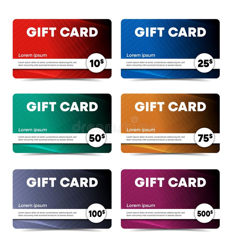 Gift Cards of Different Values Multicolored Template Stock Illustration ...