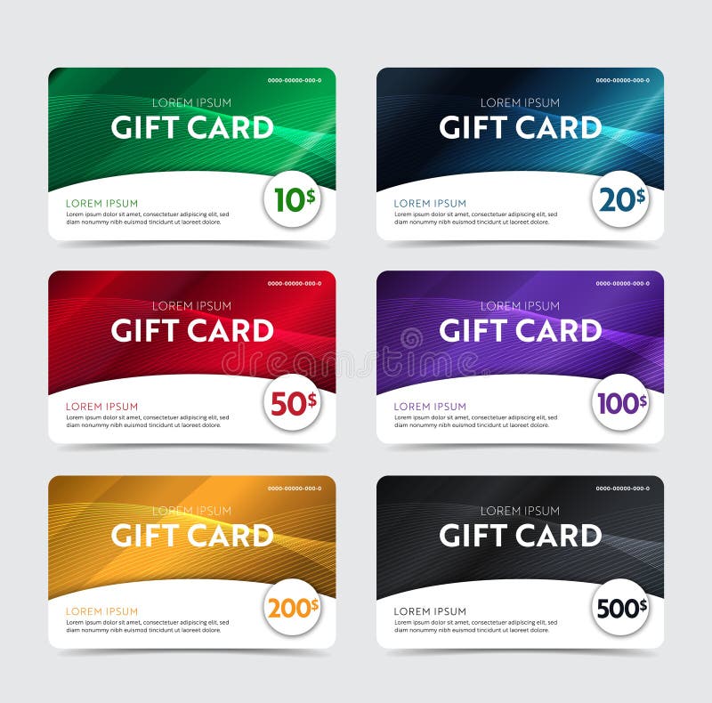 Gift Cards of Different Values Multicolored Template Set Stock Vector ...