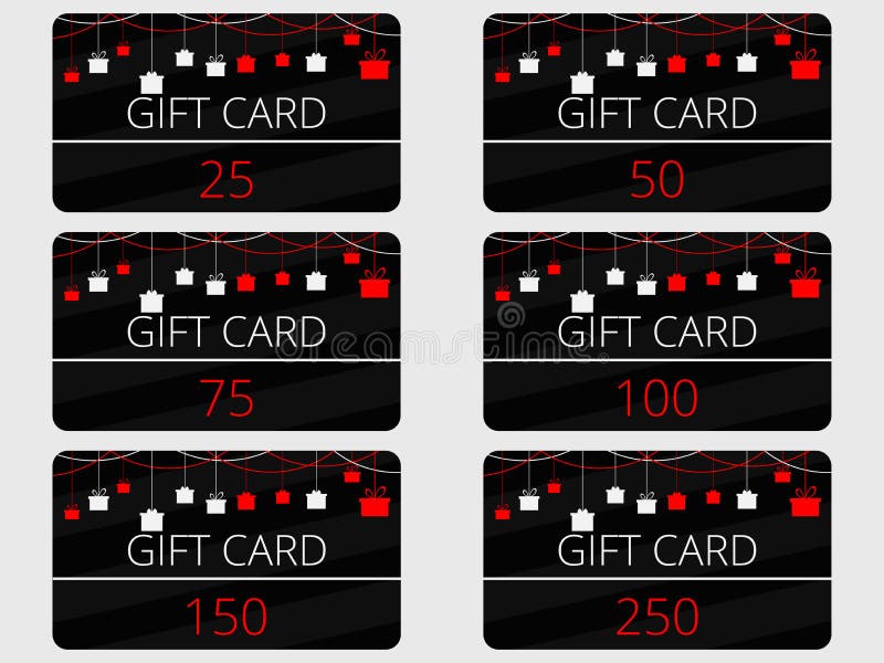 Gift Cards with Hanging Gift Boxes. Red and Black Color Stock Vector ...