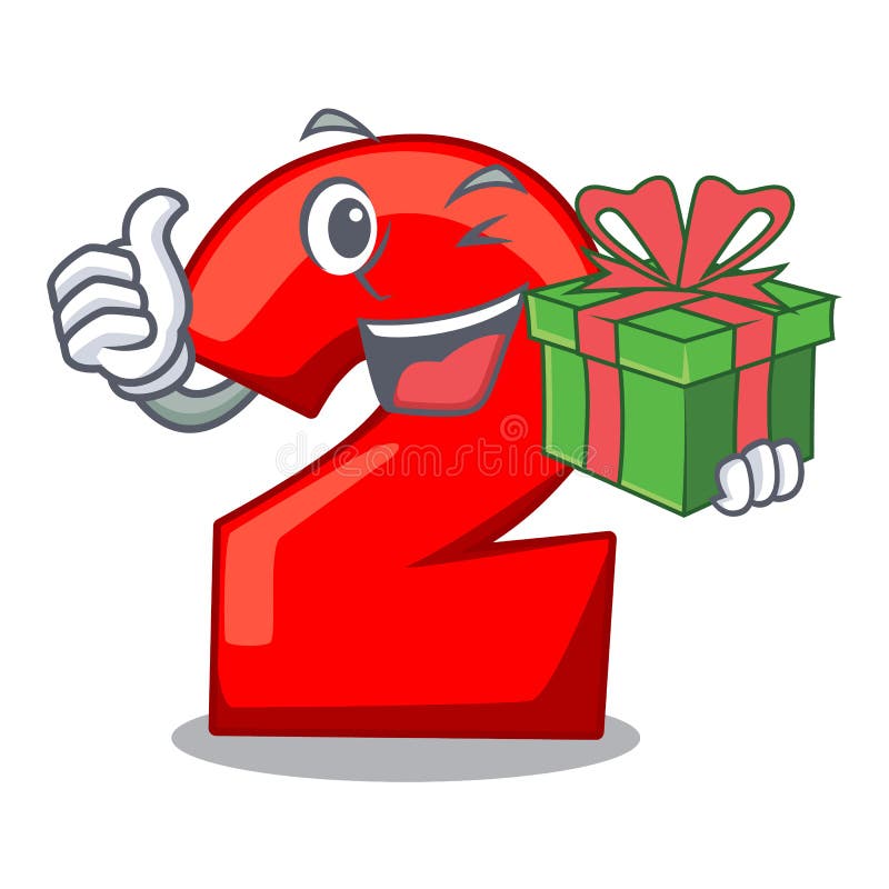 With Gift Cartoon Cake Birthday Candle Number Two Stock Vector ...