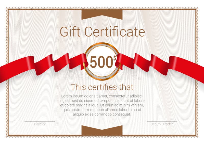Gift Certificate with Red Award Ribbon. Vector Template Stock ...