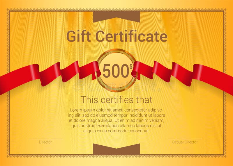 Gift Certificate with Red Award Ribbon. Vector Template Stock Vector ...
