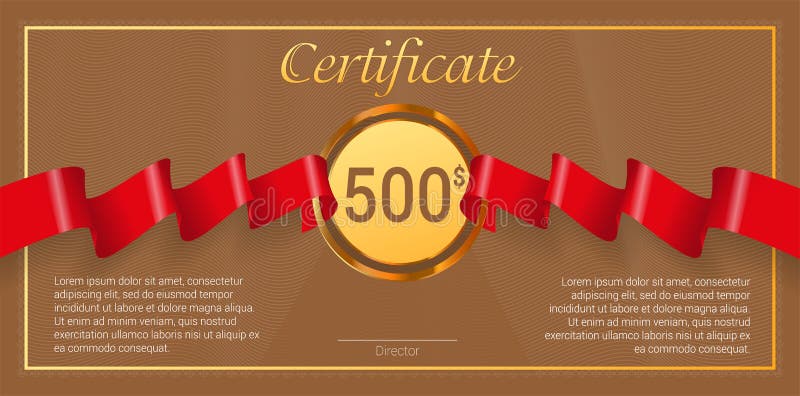 Gift Certificate with Red Award Ribbon. Vector Template Stock ...